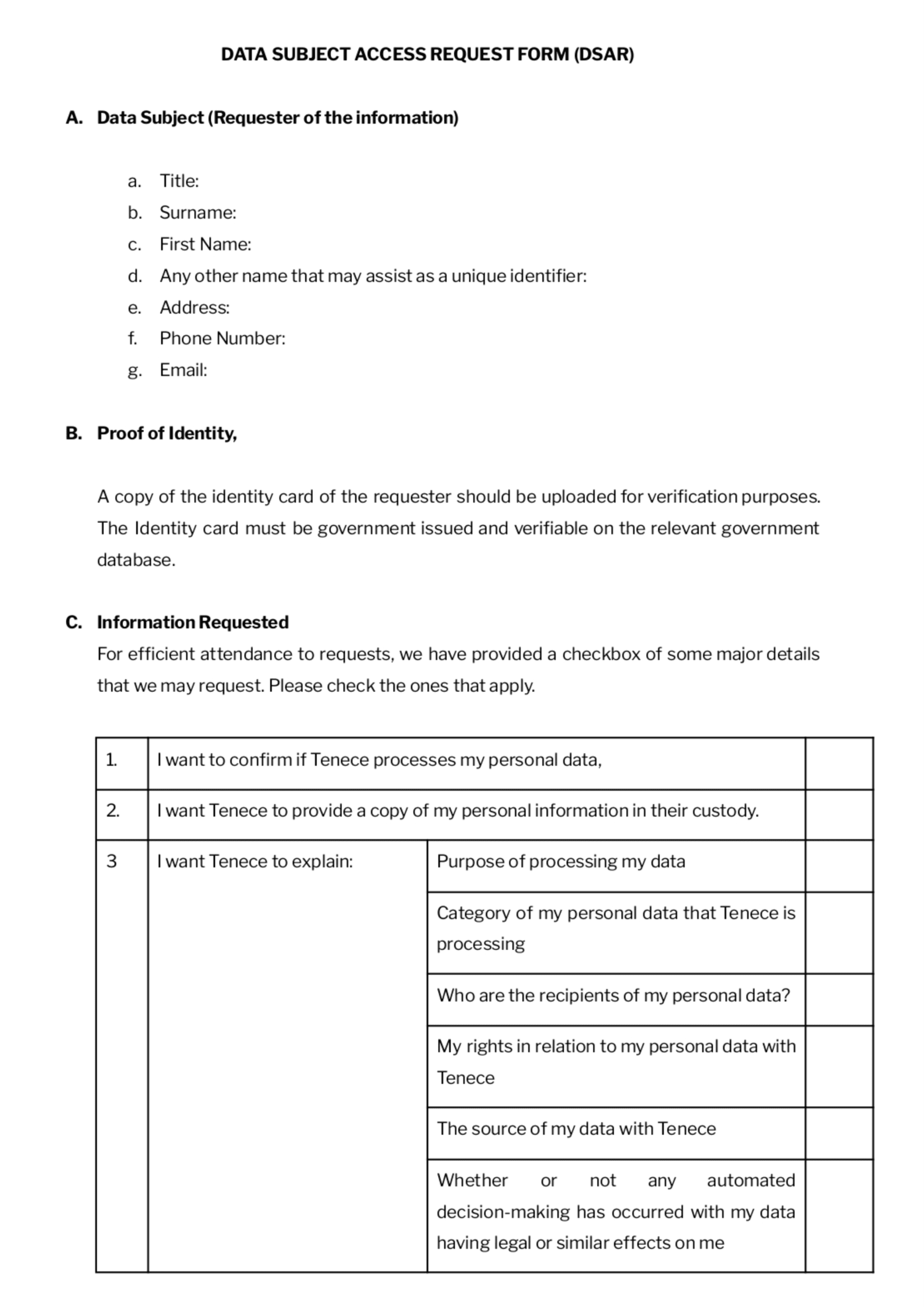 Data Subject Consent Policy - Tenece Professional Services Limited